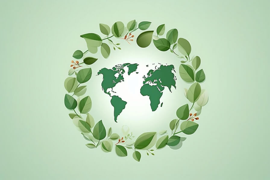 Download Green Leaves Wreath Around World Map Backgrounds Online ...
