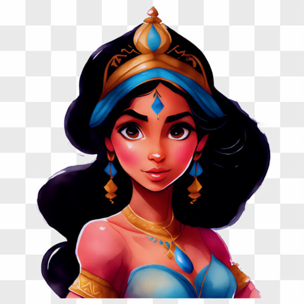 Download Artistic Drawing of Disney Princess with Blue Jewelry and Long ...