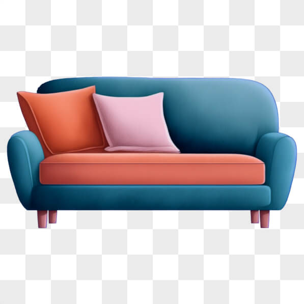 Download Blue and Pink Couch with Pillows PNGs Online - Creative Fabrica