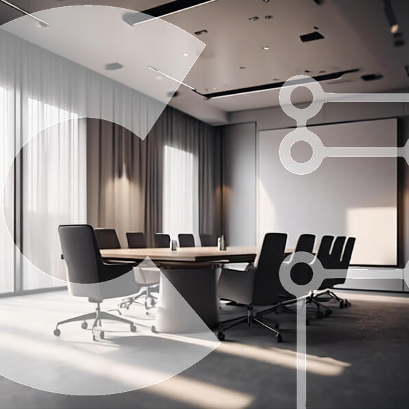 Conference Room with Empty Table and Projector Screen stock photo ...