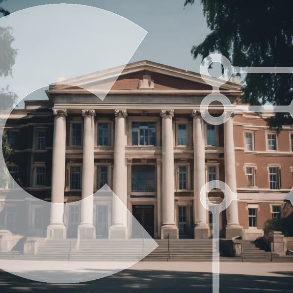 Educational Institution Building with Columns, Steps, and Trees stock ...