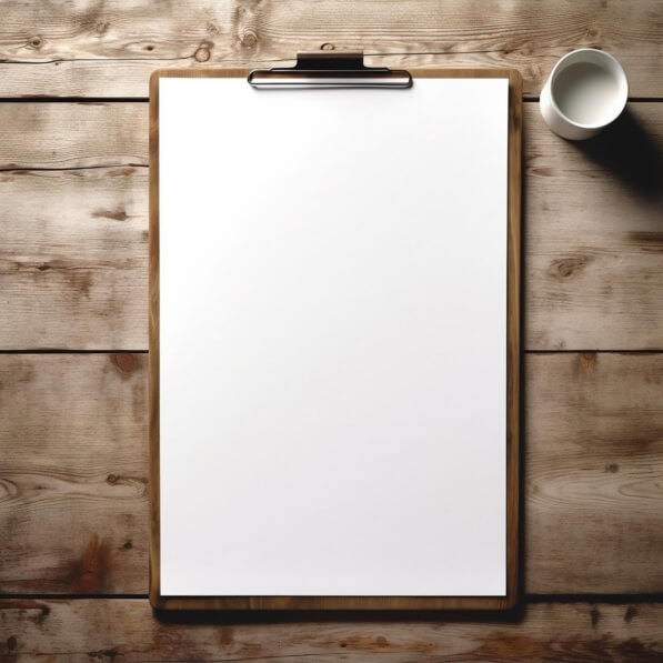 Download Clipboard and Cups on Wooden Table Mockups Online - Creative ...