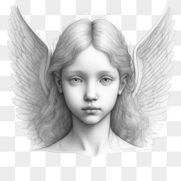 Download Angel's Face with White Wings Sketches Online - Creative Fabrica
