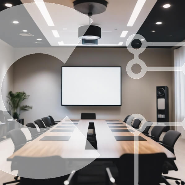 Professional Conference Room Setup with Flat-Screen TV and Plants stock ...