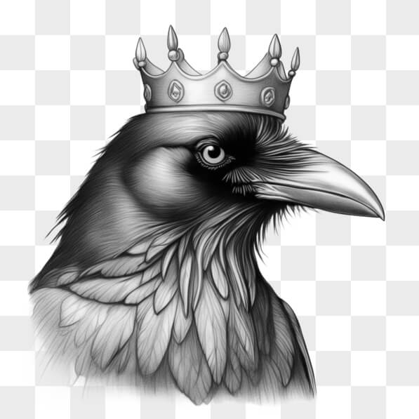 Download Black and White Drawing of a Majestic Raven with Ornate Crown ...