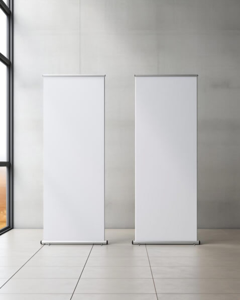 Download White Roll-Up Banners in an Empty Room Mockups Online ...