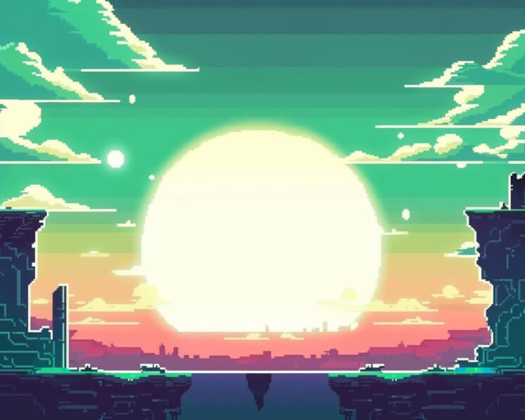 Download Pixel Art Landscape with Sunset and Ruins Backgrounds Online ...