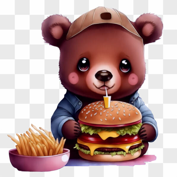 Download Brown Bear Eating Burger and Fries PNGs Online - Creative Fabrica