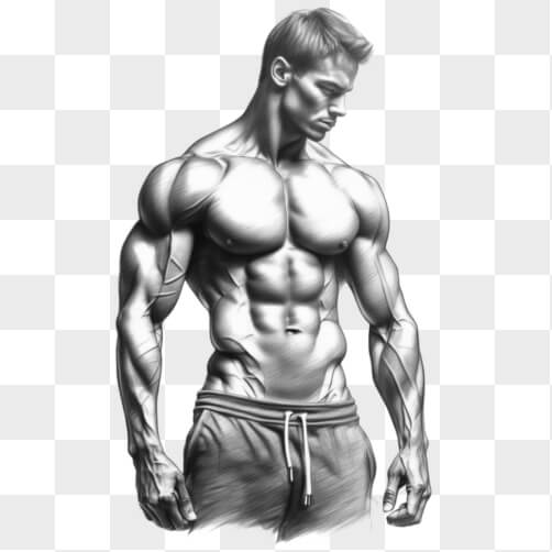 Download Black and White Drawing of Male Bodybuilder Sketches Online ...