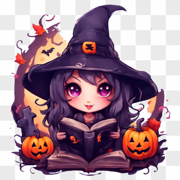 Download Kawaii Witch with Pumpkins Reading Book Kawaii Online ...