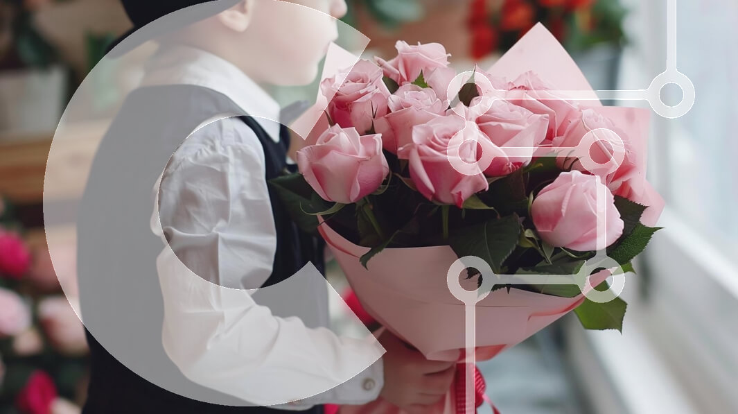Young Boy Holding Pink Roses Bouquet stock photo | Creative Fabrica