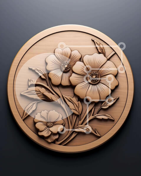 Intricately Carved Wooden Coin with Floral Design stock photo ...