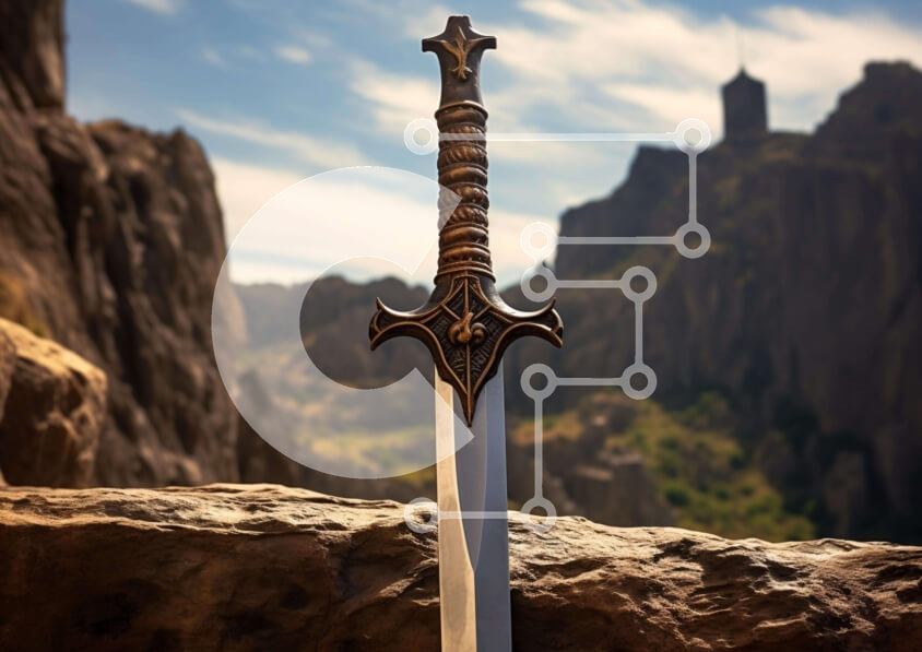 Download Sword Resting on Rocks Stockphotos Online - Creative Fabrica