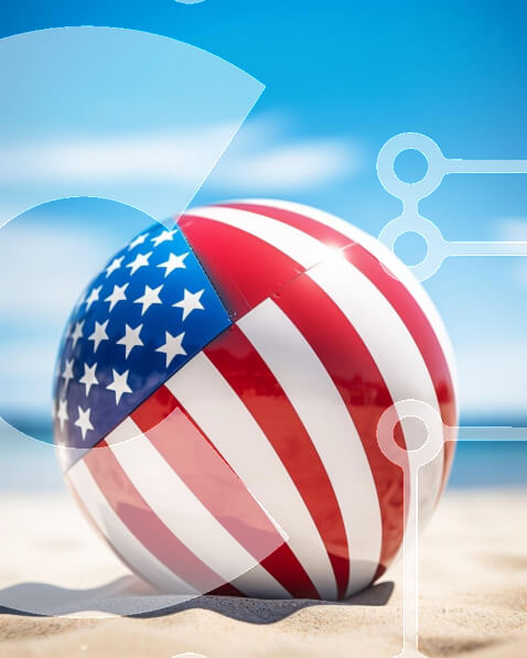 Patriotic Beach Ball on Sandy Beach stock photo | Creative Fabrica