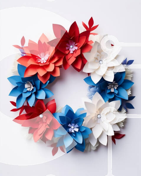 Patriotic Paper Wreath with Red, White, and Blue Flowers stock photo ...