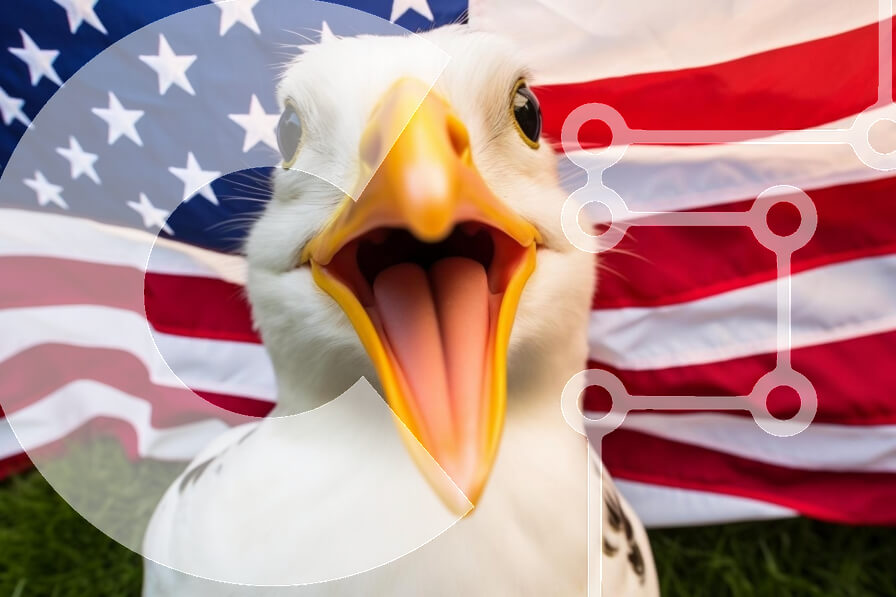 Curious Bird in Front of American Flag stock photo | Creative Fabrica