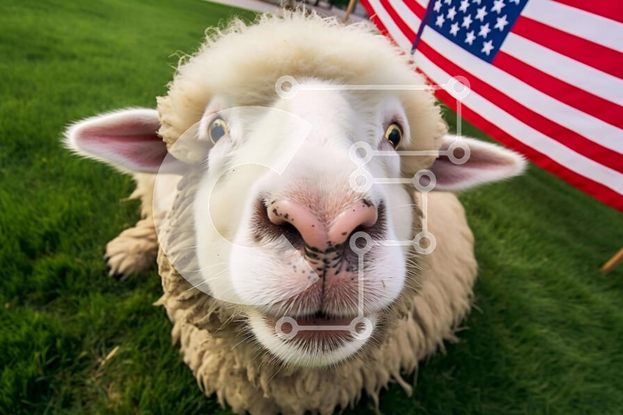 Download Happy Sheep in Grass Next to American Flag Stockphotos Online ...