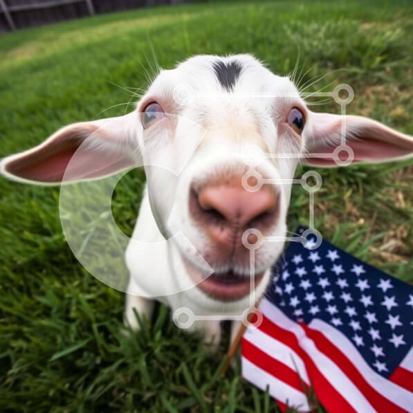 White Goat with American Flag Curiously Looking at Camera stock photo ...