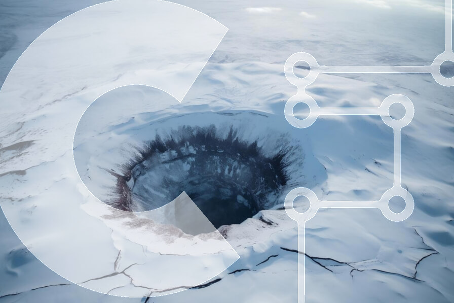 Aerial View: Snow-Covered Hole in the Ground stock photo | Creative Fabrica