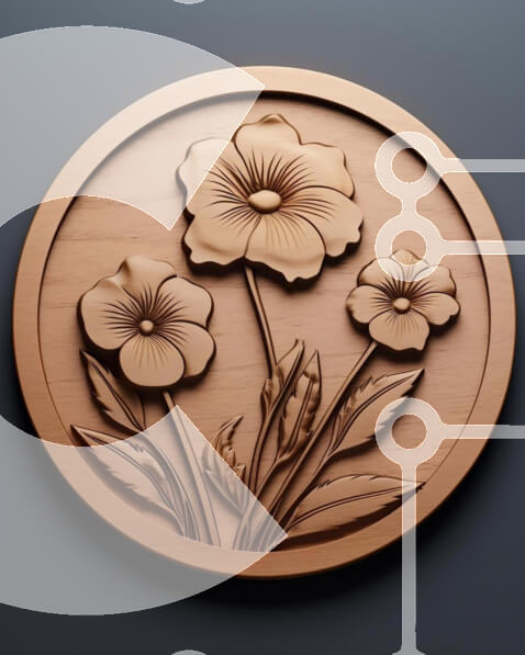Artistic Wooden Medallion with Floral Design stock photo | Creative Fabrica