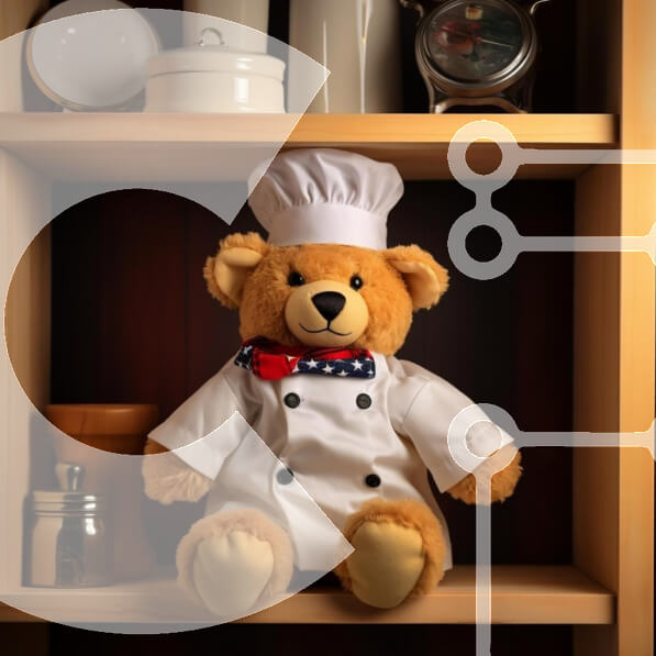 Teddy Bear Chef on Shelves stock photo | Creative Fabrica