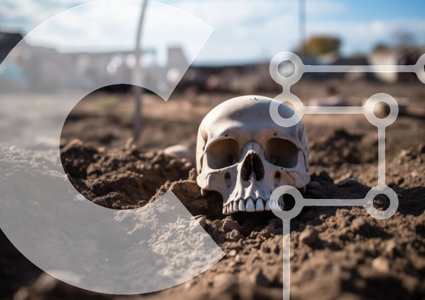 Skull on the Ground with People Nearby stock photo | Creative Fabrica