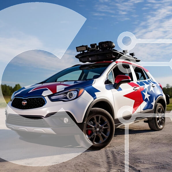 Customized Red, White, and Blue Car with American Flag stock photo ...