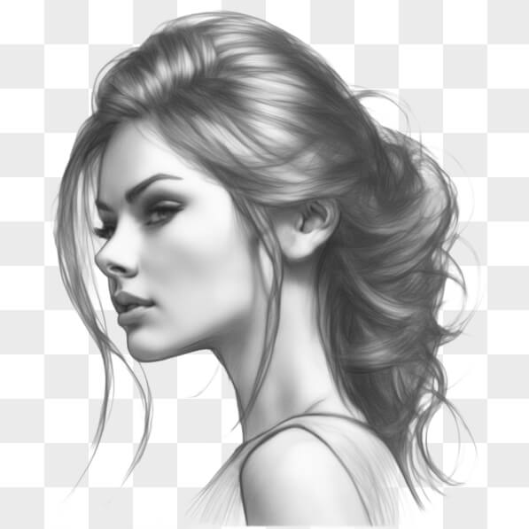 Descarga Dibujo en Blanco y Negro de la Cara de una Mujer con Cabello Largo Bocetos En Línea ...