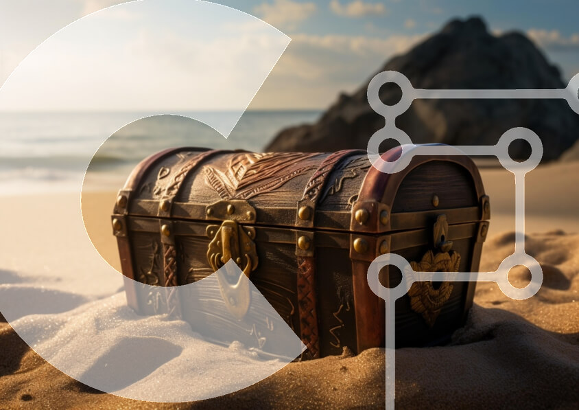 Treasure Chest on Sandy Beach stock photo | Creative Fabrica