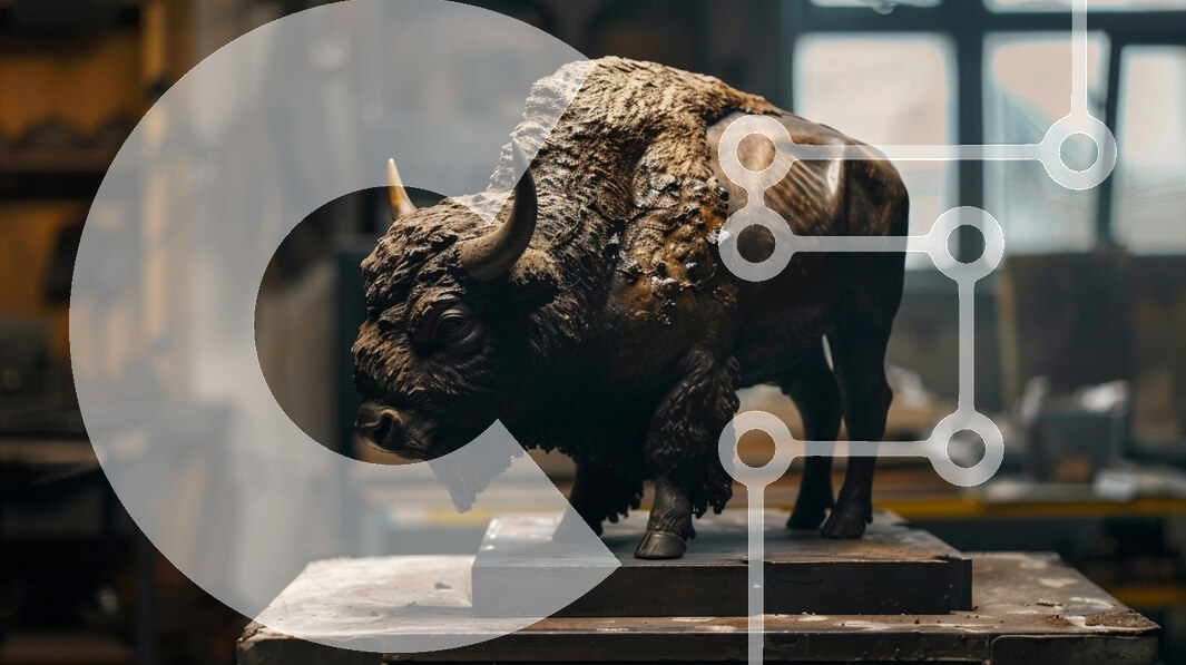 Metal Bison Statue in Art Studio stock photo | Creative Fabrica