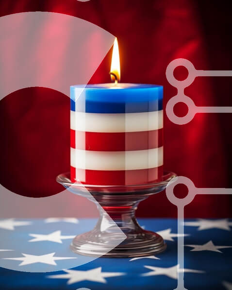 Patriotic Candle on American Flag Tablecloth stock photo | Creative Fabrica