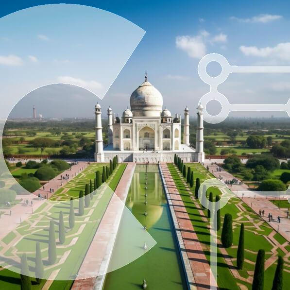 Aerial View of Taj Mahal in Agra, India with Visitors and Greenery ...