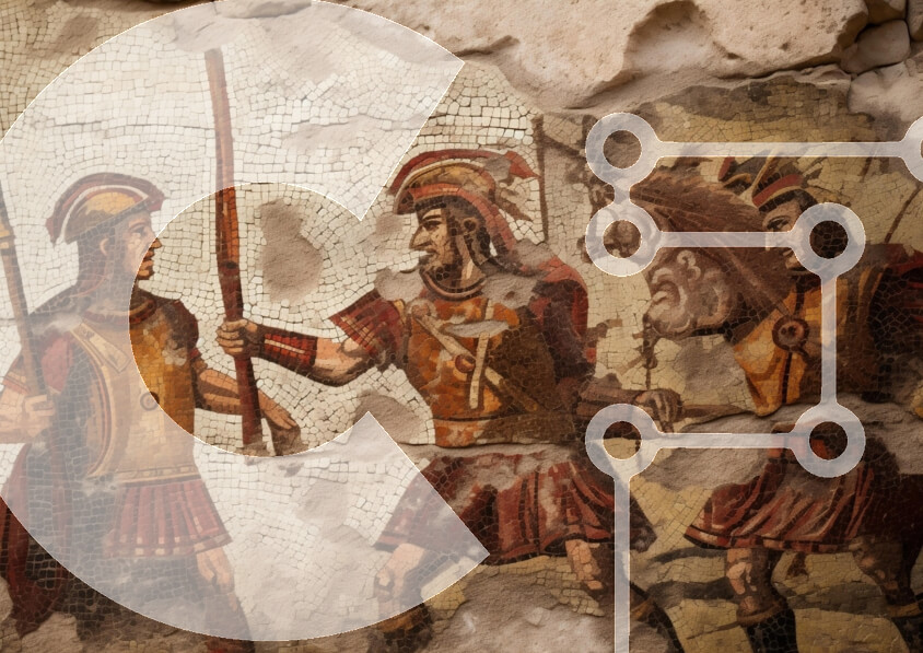 Roman Soldiers in Combat Mosaic Painting stock photo | Creative Fabrica