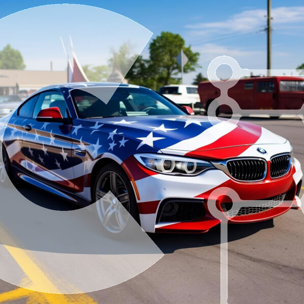 Red, White & Blue Car with American Flag for 4th of July stock photo ...