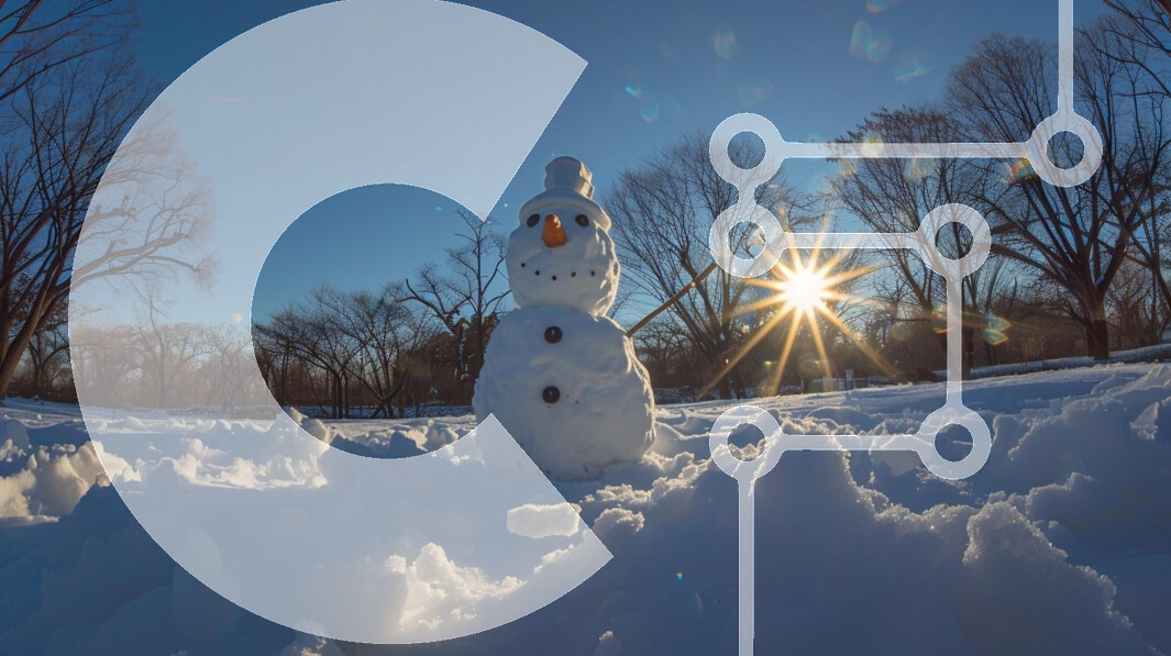 Snowman in Snowy Landscape with Sun stock photo | Creative Fabrica