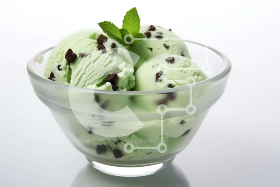 Tentador helado verde con trozos de chocolate y hojas de menta fotos de ...