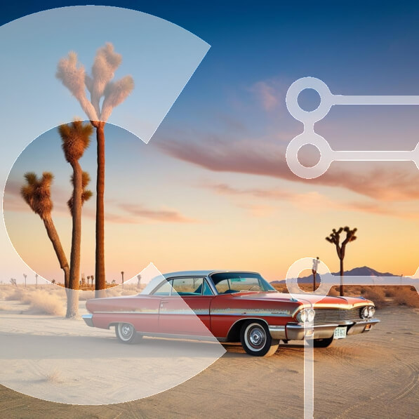 Classic Red Car Parked in Desert with Palm Trees stock photo | Creative ...