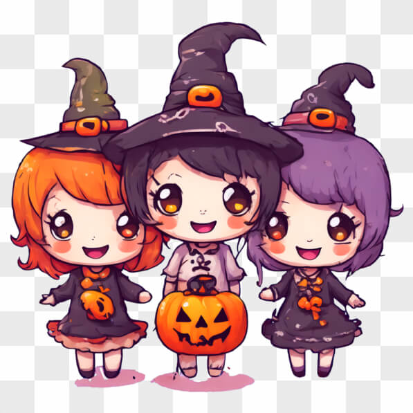Download Kawaii Three Girls Dressed as Witches with Pumpkins Kawaii ...