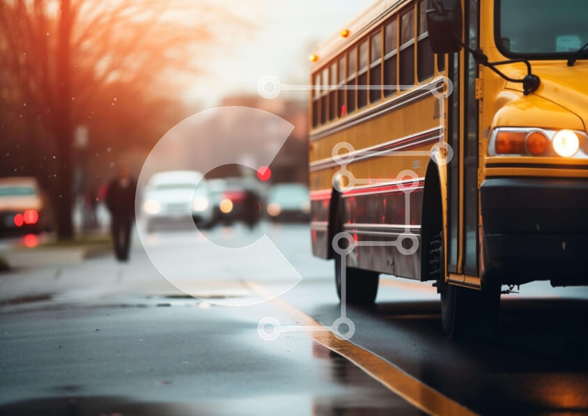 Download Yellow School Bus Driving Down City Street Stockphotos Online ...