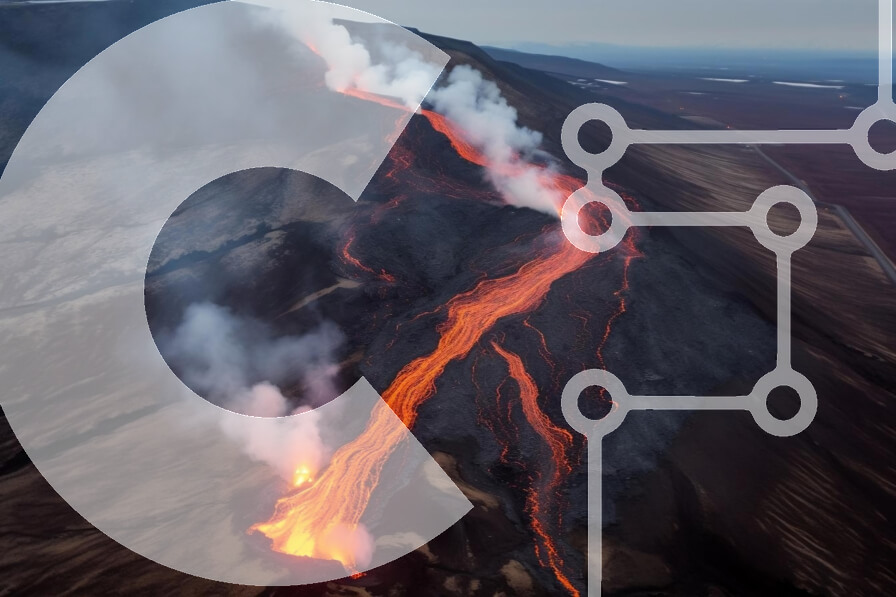Aerial View of Lava Flow from Active Volcano stock photo | Creative Fabrica
