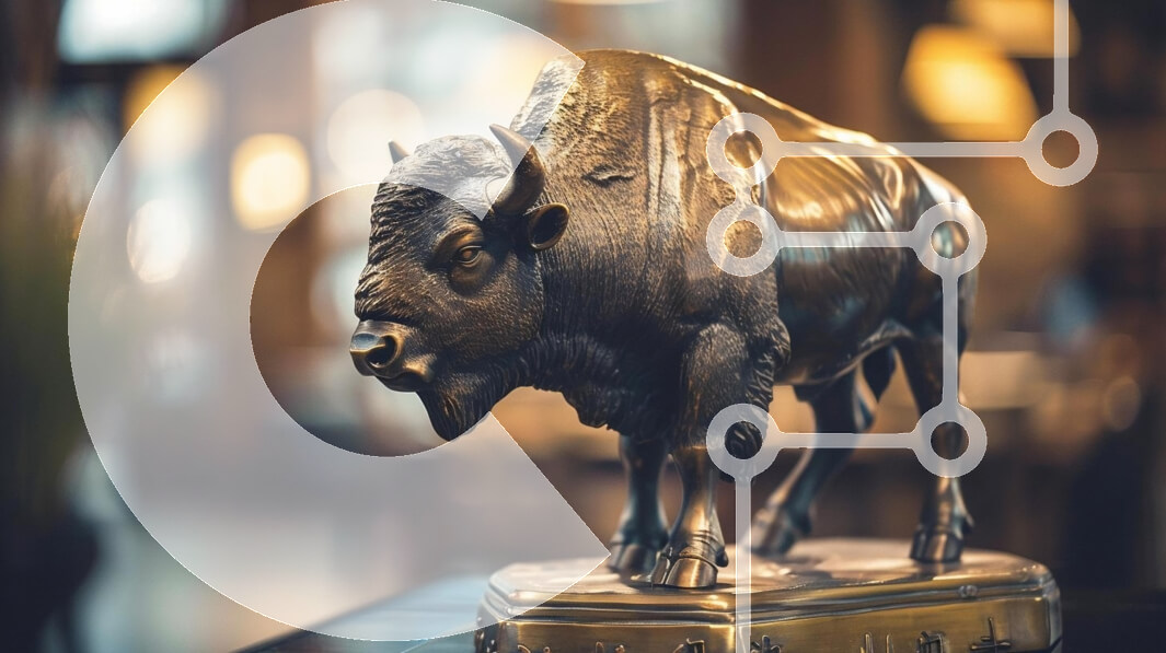 Bronze Bison Statue on Elegant Table stock photo | Creative Fabrica