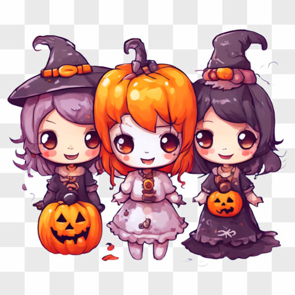 Download Kawaii Image: Three Cute Witches Holding Pumpkins Kawaii ...