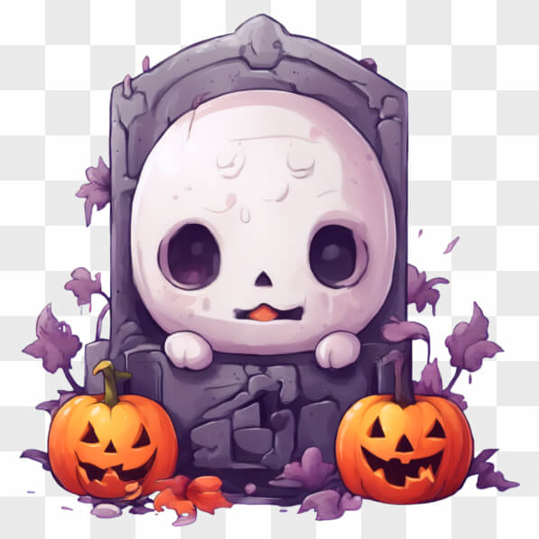 Download Kawaii Cartoon Skull on Gravestone with Pumpkins Kawaii Online ...