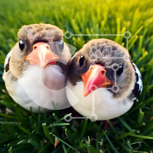Playful Interaction of Birds on Grass stock photo | Creative Fabrica