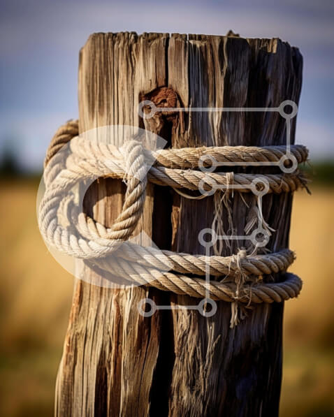 Wooden Post with Rope Tie stock photo | Creative Fabrica