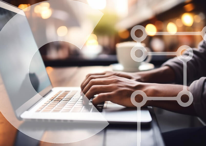 Person Typing on Laptop with Mugs and Coffee Cups stock photo ...