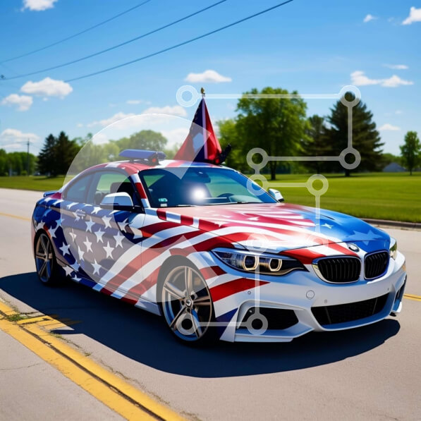 Download Car with American Flag Driving Down the Road Stockphotos ...