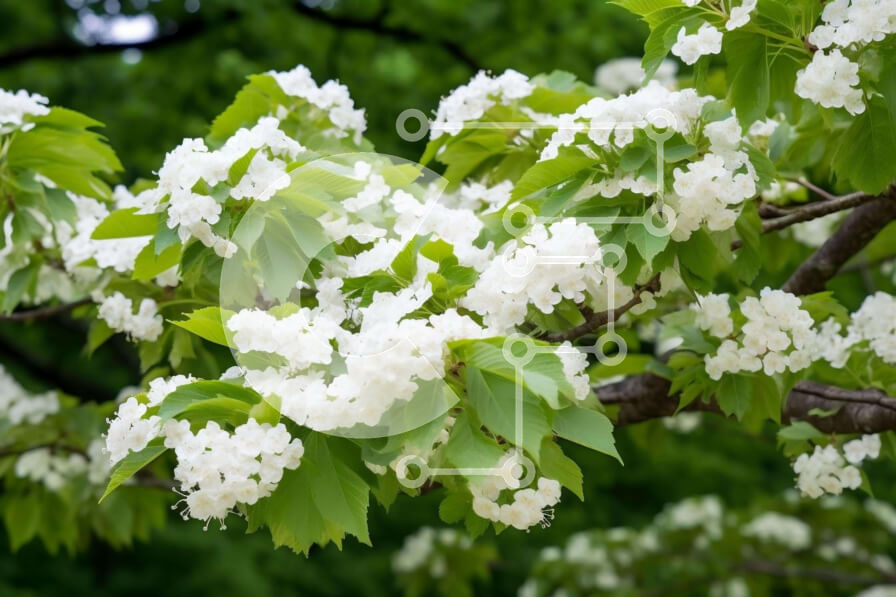 Serene Tree with White Flowers and Green Leaves in Arboretum stock ...
