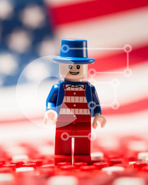Figura de Lego Celebrando Feriado Patriótico com Bandeira Americana ...