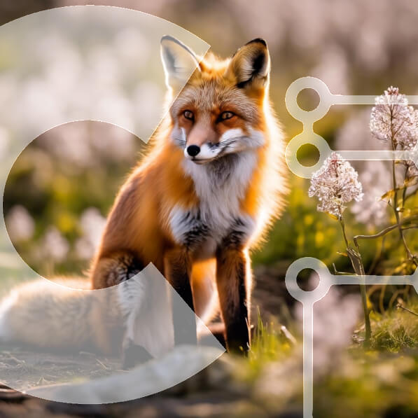 Orange Fox in Field with White Flowers stock photo | Creative Fabrica